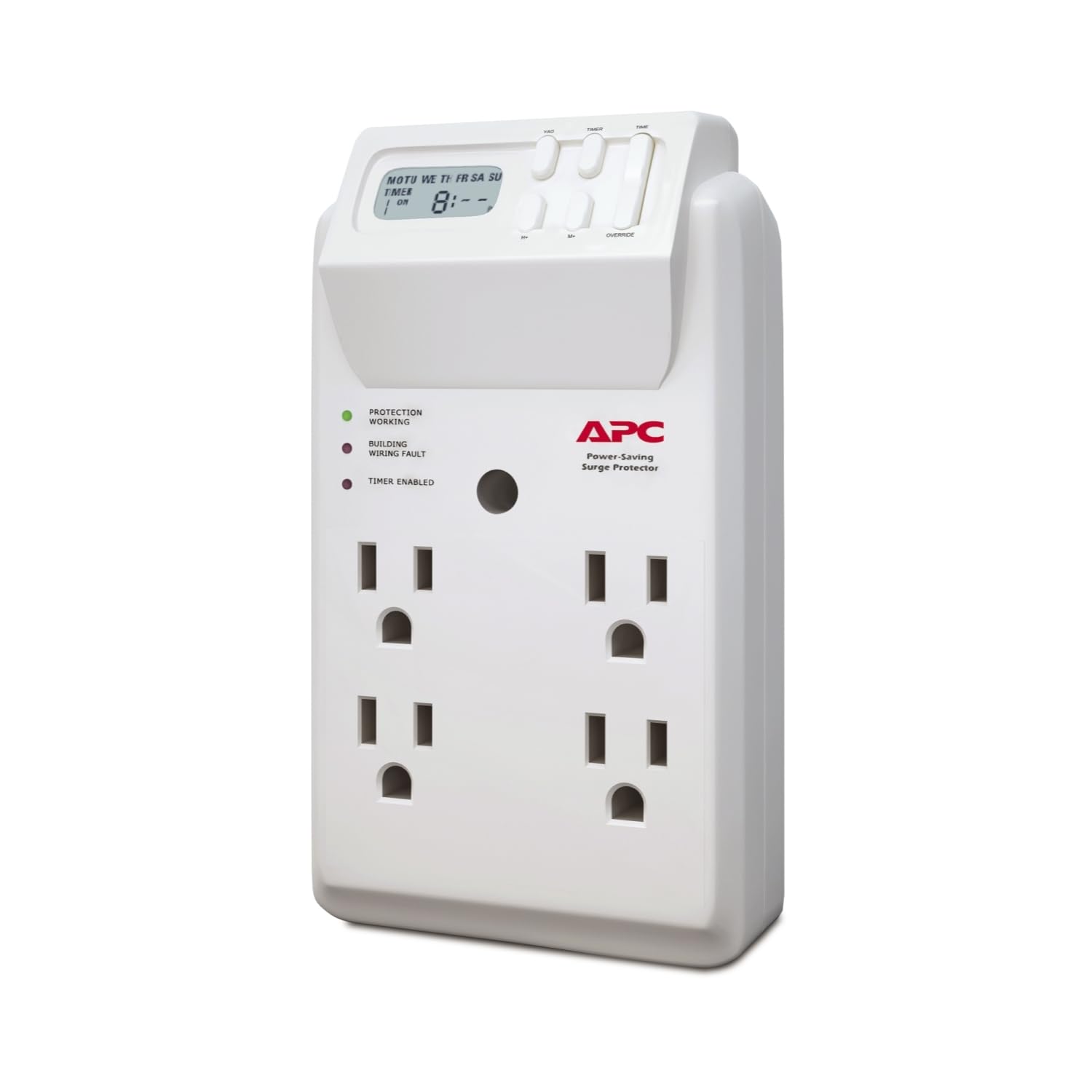 APC Wall Outlet Multi Plug Extender, P4GC, (4) AC Multi Plug Outlet, 1080 Joule Surge Protector with Timer White