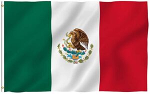 anley fly breeze 3x5 foot mexico flag - vivid color and fade proof - canvas header and double stitched - mexican mx national flags polyester with brass grommets 3 x 5 ft