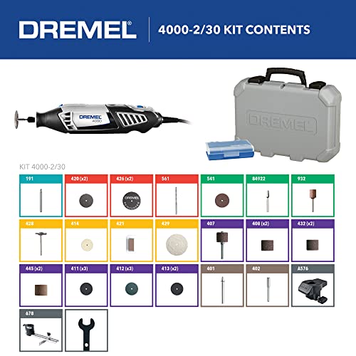 Dremel 4000-2/30 Variable Speed Rotary Tool Kit - Engraver, Polisher, and Sander- Perfect for Cutting, Detail Sanding, Engraving, Wood Carving, and Polishing- 2 Attachments & 30 Accessories