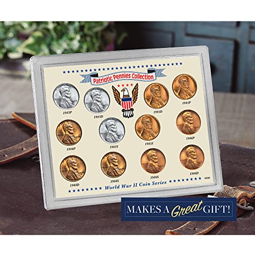 American Coin Treasures Patriotic Pennies Collection, Genuine Steel Penny, Shell Casing Cents, WWII Coins, Certificate of Authenticity, Sonically Sealed Acrylic