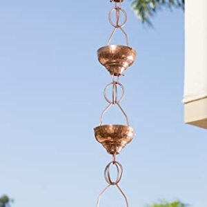 Monarch Rain Chains 29027 Pure Copper Eastern Hammered Cup Rain Chain, 8-1/2 Feet Length Replacement Downspout for Gutters