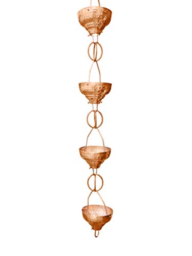 Monarch Rain Chains 29027 Pure Copper Eastern Hammered Cup Rain Chain, 8-1/2 Feet Length Replacement Downspout for Gutters