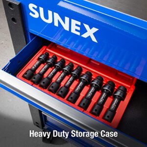 Sunex 2695, ½ Inch Drive Driveline Limited Clearance Socket Set, 12-Point, 9-Piece, Metric, 8mm-17mm, Cr-Mo Steel, Heavy Duty Storage Case