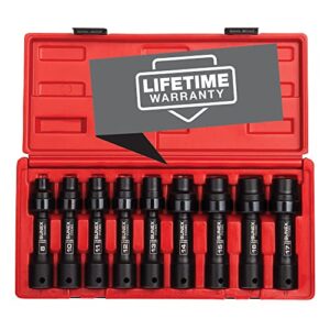 sunex 2695, ½ inch drive driveline limited clearance socket set, 12-point, 9-piece, metric, 8mm-17mm, cr-mo steel, heavy duty storage case