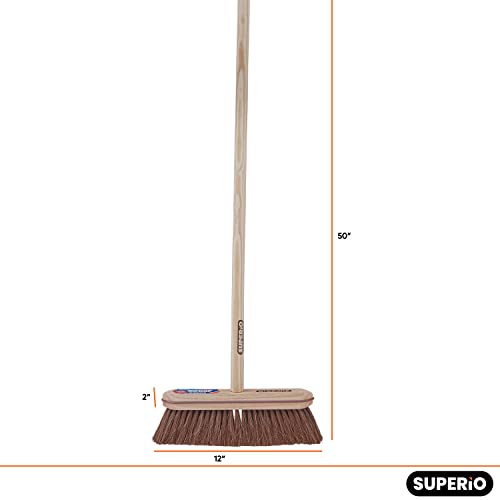 Superio Kitchen and Home Horsehair Broom With Wood Handle, Fine Premium Bristles - Heavy Duty Household Broom Easy Swiping Dust And Wisp Floors And Corners