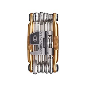 crankbrothers multi tool m 17 bike tool - mtb multi-tool gold - 17 bicycle tools (17 in 1 tool), ergonomic and lightweight