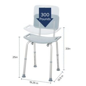 Drive Medical RTL12202KDR Shower Chair with Back, Adjustable Stool with Suction Feet, Shower Seat for Inside Shower or Tub, Bathroom Bench Bath Chair for Elderly and Disabled, 300 LB Weight Cap, Grey