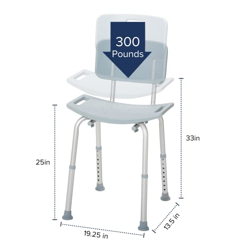 Drive Medical RTL12202KDR Shower Chair with Back, Adjustable Stool with Suction Feet, Shower Seat for Inside Shower or Tub, Bathroom Bench Bath Chair for Elderly and Disabled, 300 LB Weight Cap, Grey