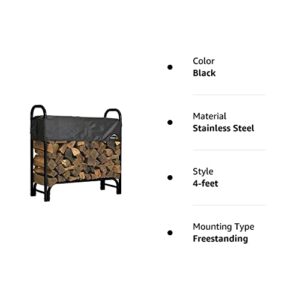 ShelterLogic 4' Adjustable Heavy Duty Outdoor Firewood Rack with Steel Frame Construction and Water-Resistant Cover