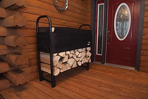 ShelterLogic 4' Adjustable Heavy Duty Outdoor Firewood Rack with Steel Frame Construction and Water-Resistant Cover