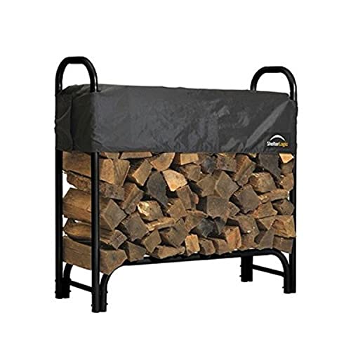 ShelterLogic 4' Adjustable Heavy Duty Outdoor Firewood Rack with Steel Frame Construction and Water-Resistant Cover