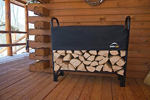 ShelterLogic 4' Adjustable Heavy Duty Outdoor Firewood Rack with Steel Frame Construction and Water-Resistant Cover