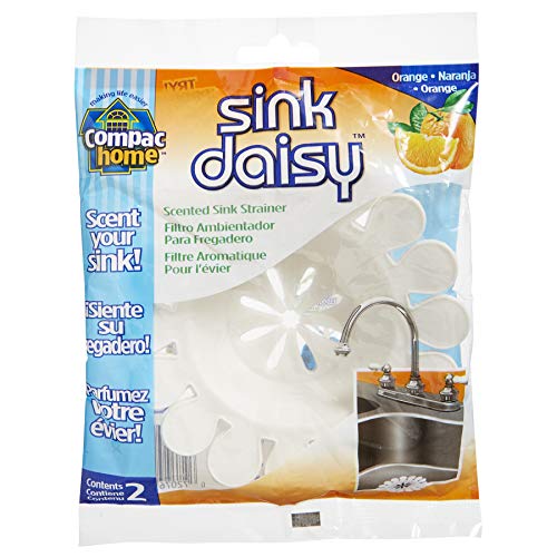 Compacâ€™s Sink Daisy, Scented Kitchen Sink Strainer - Infuses and Freshens Your Sink with Crisp, Clean, Exciting Scents, While Protecting Garbage Disposals & Drains, Mandarin, Pack of 12