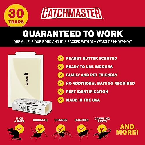 Catchmaster Mouse & Insect Super Glue Traps 30PK, Mouse Traps Indoor for Home, Extra Strength Sticky Pest Control Adhesive Tray for Catching Bugs, Rats & Rodents, Non Toxic Bulk Pre-Baited Glue Boards