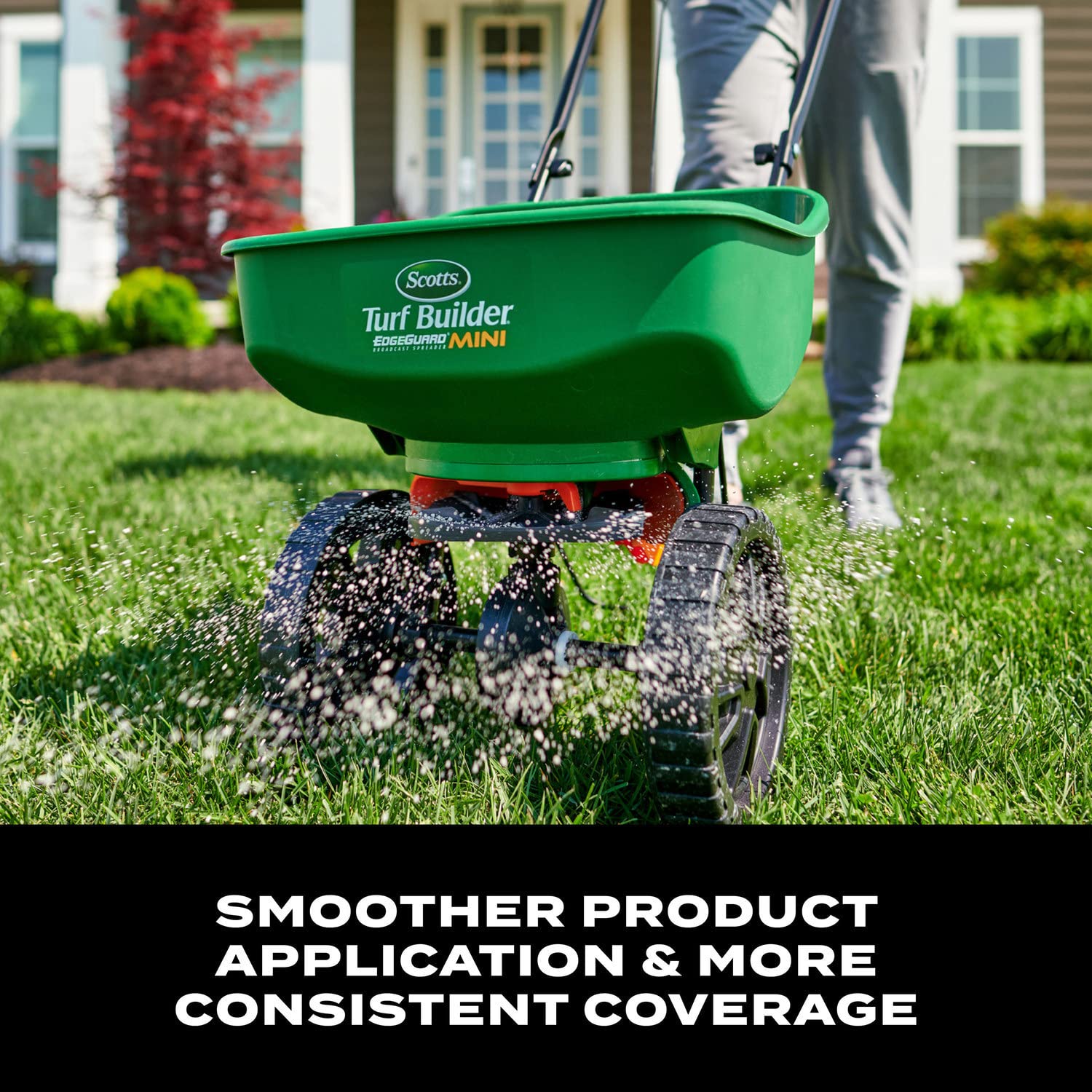 Scotts Turf Builder EdgeGuard Mini Broadcast Spreader - Holds Up to 5,000 sq. ft. of Lawn Product, Green