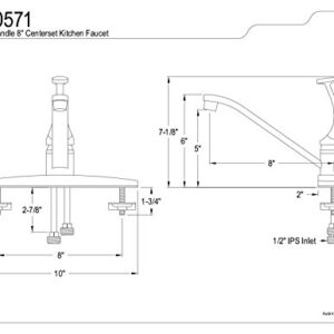 Kingston Brass KB0571 Columbia 8" Centerset Kitchen Faucet, Polished Chrome