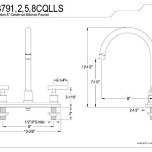 Kingston Brass KS8792CQLLS Claremont 8" Centerset Kitchen Faucet, 8" Spout Reach, Polished Brass