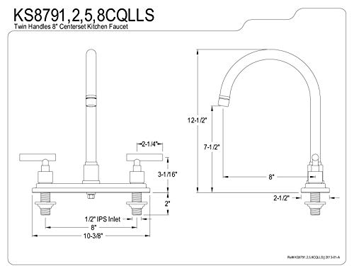 Kingston Brass KS8792CQLLS Claremont 8" Centerset Kitchen Faucet, 8" Spout Reach, Polished Brass