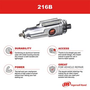 Ingersoll Rand 216B 3/8” Butterfly Straight Line Air Impact Wrench, Pneumatic Tool, High Power Output, Lightweight, Aluminum Housing