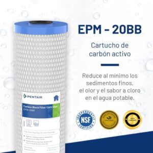 Pentair Pentek EPM-20BB Big Blue Carbon Water Filter, 20-Inch, Whole House Modified Epsilon Carbon Block Replacement Cartridge with Bonded Powdered Activated Carbon (PAC) Filter, 20" x 4.5", 10 Micron