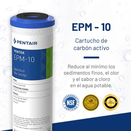 Pentair Pentek EPM-10 Carbon Water Filter, 10-Inch, Under Sink Modified Epsilon Carbon Block Replacement Cartridge with Bonded Powdered Activated Carbon (PAC) Filter, 10" x 2.5", 10 Micron