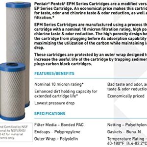 Pentair Pentek EPM-10 Carbon Water Filter, 10-Inch, Under Sink Modified Epsilon Carbon Block Replacement Cartridge with Bonded Powdered Activated Carbon (PAC) Filter, 10" x 2.5", 10 Micron