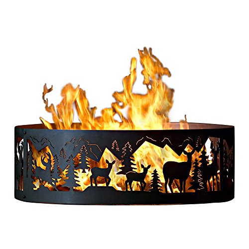 P&D Metal Works Outdoor Campfire Fire Ring w Whitetail Deer Design (48 in. Dia.)