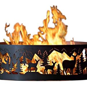 P&D Metal Works Outdoor Campfire Fire Ring w Whitetail Deer Design (48 in. Dia.)