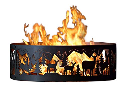 P&D Metal Works Outdoor Campfire Fire Ring w Whitetail Deer Design (48 in. Dia.)