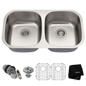 kraus kbu22 32 inch undermount 50/50 double bowl 16 gauge stainless steel kitchen sink