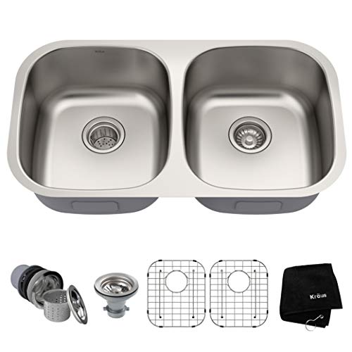 Kraus KBU22 32 inch Undermount 50/50 Double Bowl 16 gauge Stainless Steel Kitchen Sink