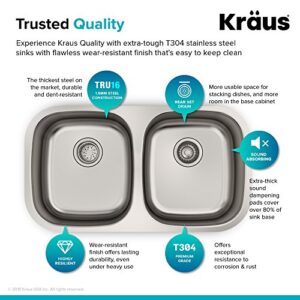 Kraus KBU22 32 inch Undermount 50/50 Double Bowl 16 gauge Stainless Steel Kitchen Sink