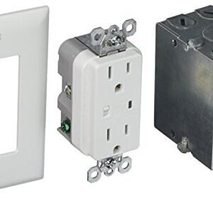 Legrand - OnQ Duplex Outlet Kit Provides Power and Surge Protection to Networking, Power Outlet Kit with Recessed Outlet Compatible with Standard Knockouts, Recessed Power Outlet, 36456902V1