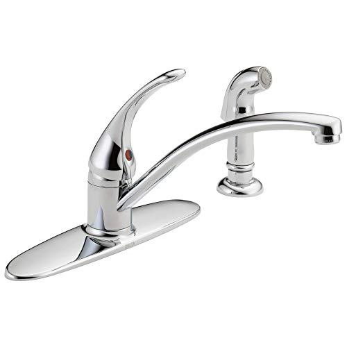 Delta Faucet Foundations Kitchen Faucet with Side Sprayer, Chrome Kitchen Sink Faucet, Single Handle Kitchen Faucet, Chrome B4410LF