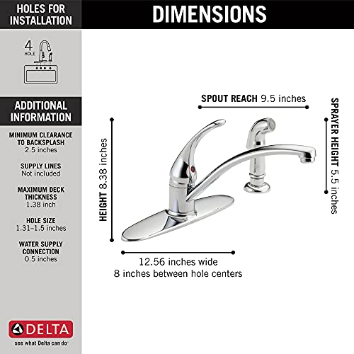 Delta Faucet Foundations Kitchen Faucet with Side Sprayer, Chrome Kitchen Sink Faucet, Single Handle Kitchen Faucet, Chrome B4410LF