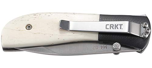 CRKT M4-02 EDC Folding Pocket Knife: Assisted Opening Everyday Carry, Satin Blade, Thumb Stud, Liner Lock, G10 Bolster, White Bone Handle, Pocket Clip