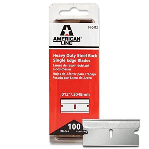 American Line Single Edge Razor Blades - 100-Pack - 0.012" Heavy Duty High Carbon Steel with Steel Backing for Extra Durability and Long Life - 66-0412