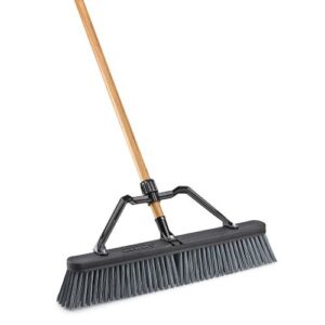 libman 829 push broom with hard polymer support brace, 24", heavy-duty bristles, wood handle