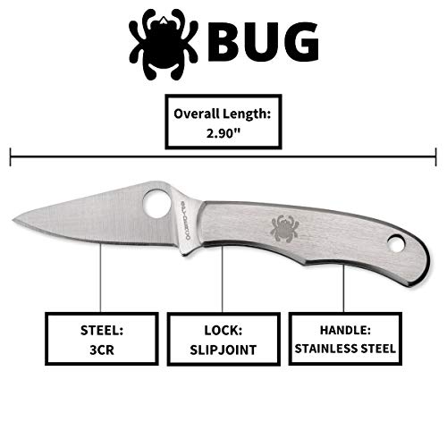 Spyderco Bug Non-Locking Knife with 1.27" 3CR Steel Blade and Durable Stainless Steel Handle - PlainEdge - C133P