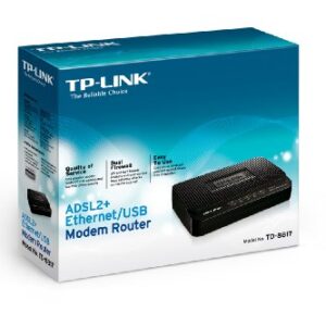 TP-LINK TD-8817 ADSL2+ Modem, 1 RJ45, 1 USB Port, Bridge Mode, NAT Router, Annex A, ADSL Splitter, 24Mbps Downstream