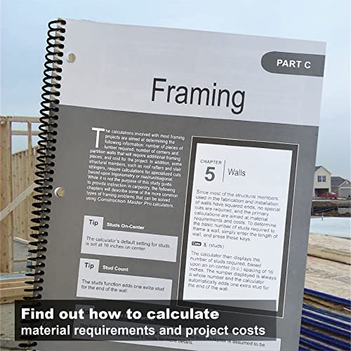 Calculated Industries 2140 Construction Master Pro Workbook and Study Guide | 4 Comprehensive Sections | Site Development | Footings, Slabs, Walls | Framing | Finishing |Practice Problems, Answers