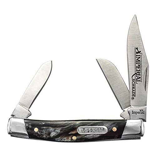 Schrade Imperial IMP16S Stockman 5.9in Stainless Steel Traditional Folding Knife with 2.5in Clip Point, Sheepsfoot and Spey Blade and POM Handle for Outdoor Hunting Camping and Everyday Carry,Silver