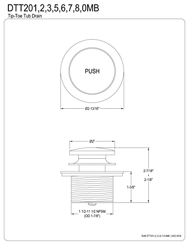 Kingston Brass DTT208 Tip-Toe Bath Tub Drain, Brushed Nickel