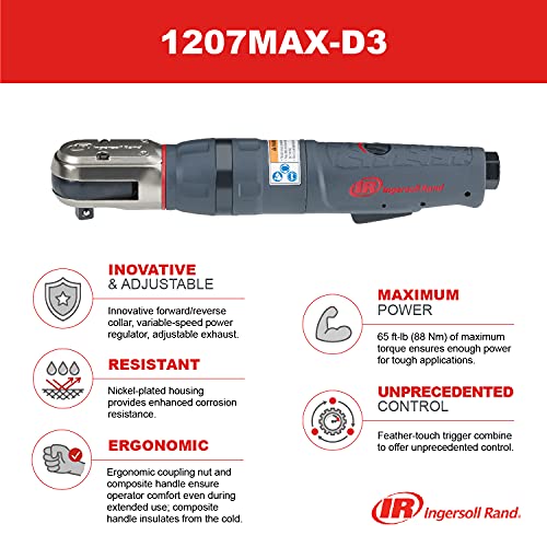 Ingersoll Rand 1207MAX-D3 3/8" Air Ratchet Wrench, 65 ft-lb Torque, 220 RPM