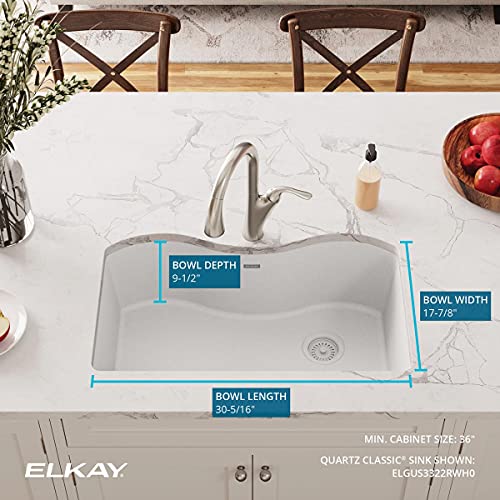 Elkay ELGUS3322RWH0 Quartz Classic Single Bowl Undermount Sink, White