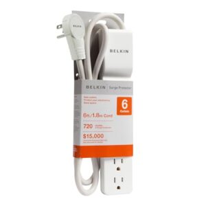 Belkin 6-Outlet SlimLine Power Strip Surge Protector, 6ft Cord and Rotating Plug, 700 Joules, White