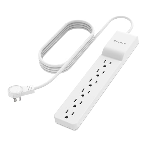 Belkin 6-Outlet SlimLine Power Strip Surge Protector, 6ft Cord and Rotating Plug, 700 Joules, White