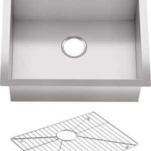 KOHLER Vault 25" Single Bowl 18 Gauge Stainless Steel Kitchen Sink with Four Faucet Holes K-3822-4-NA Drop-in or Undermount Installation, 9 Inch Bowl