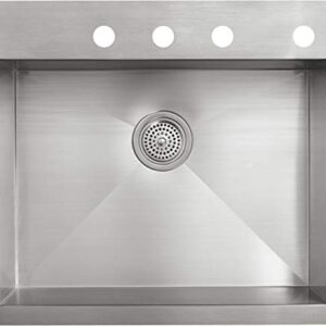 KOHLER Vault 25" Single Bowl 18 Gauge Stainless Steel Kitchen Sink with Four Faucet Holes K-3822-4-NA Drop-in or Undermount Installation, 9 Inch Bowl