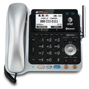 at&t tl86109 dect 6.0 2-line expandable corded/cordless phone with bluetooth connect to cell, answering system and base speakerphone, 1 corded handset and 1 cordless handset, silver/black